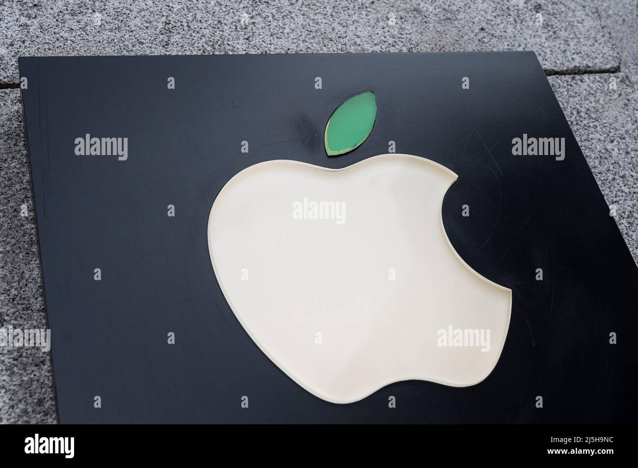 American multinational technology company Apple store seen with a green ...