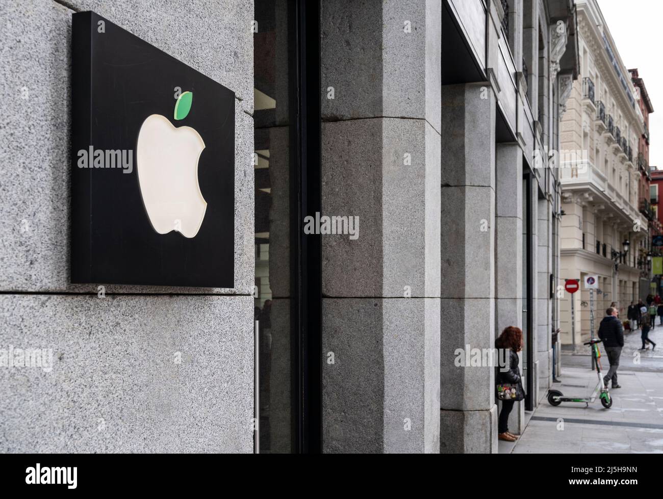 American multinational technology company Apple store seen with a green ...