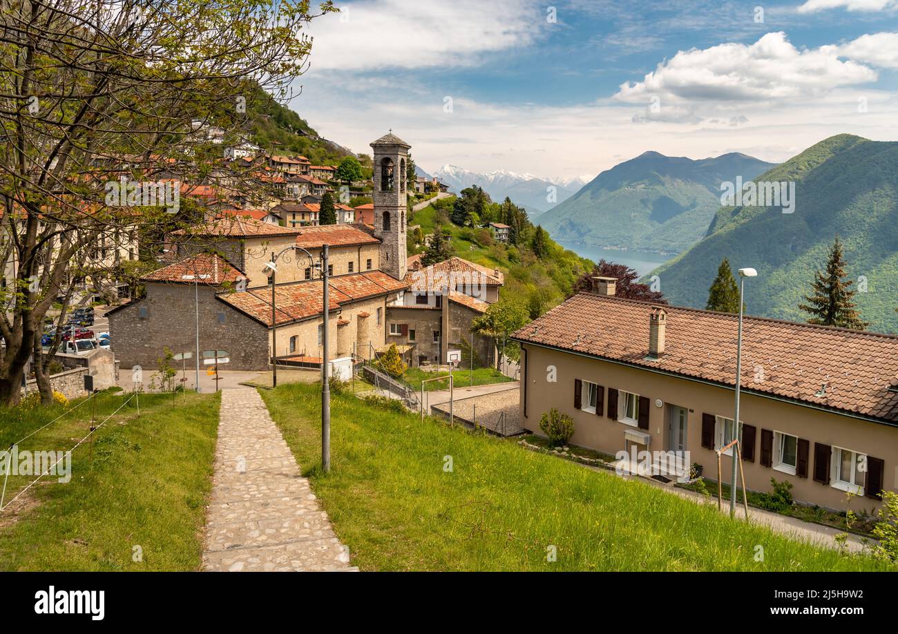 Viwe of the parish church of Saints Simone and Fedele, located in Brè ...