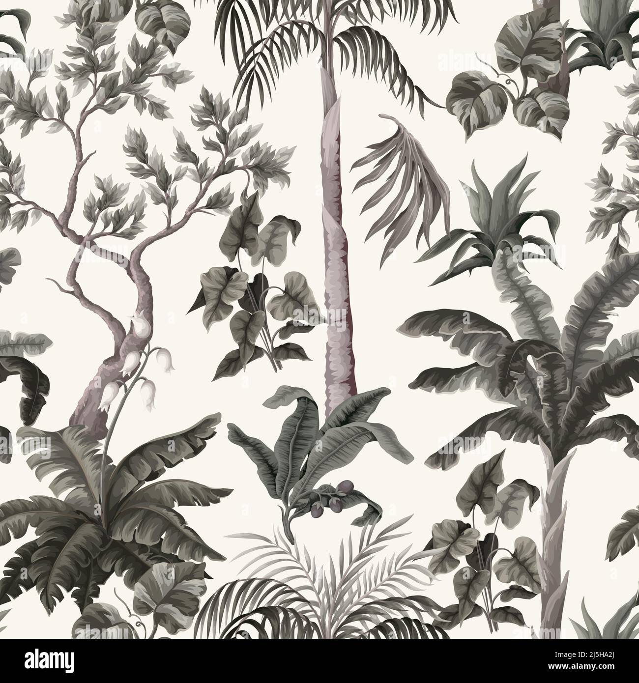 Seamless pattern with vintage trees and palms, plants. Vector Stock ...