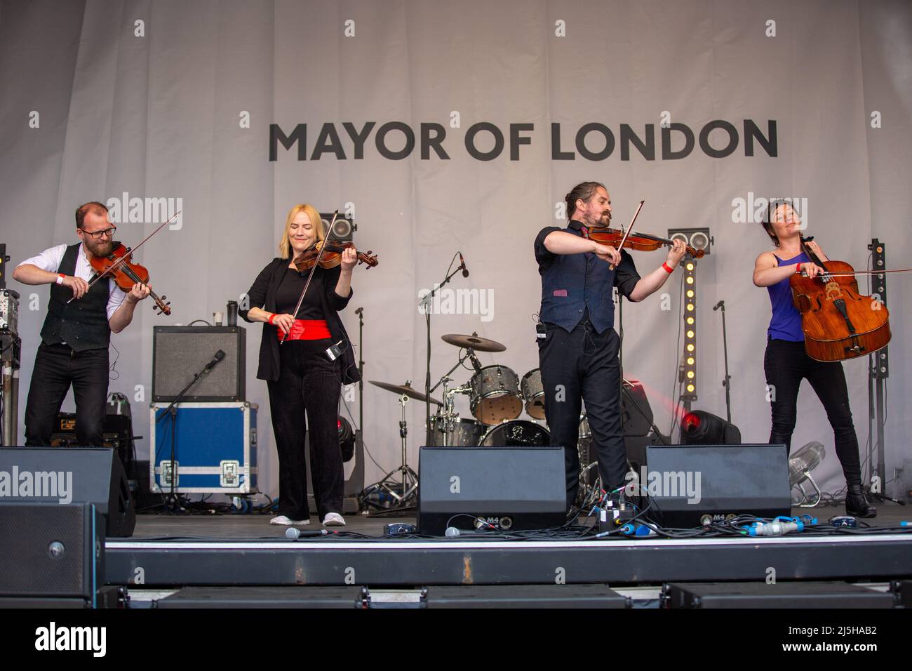 Violinists perform on stage at Saint George's day celebration in ...
