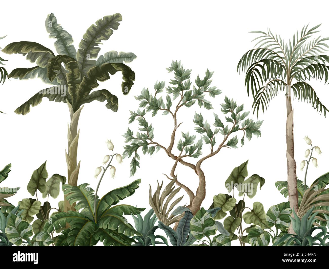 Jungle landscape with palms. Interior print mural Stock Vector Image ...