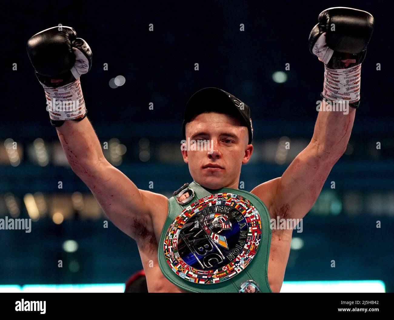 Nick Ball celebrates after winning the WBC Silver Featherweight Title ...