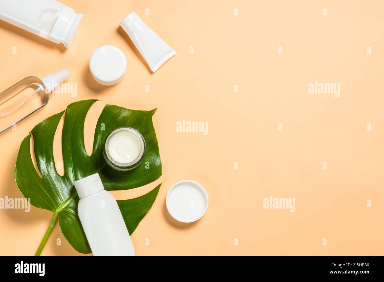 Natural cosmetic products at color background Stock Photo - Alamy