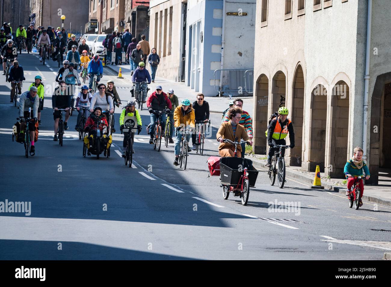 Edinburgh, Scotland. Sat 23 April 2022. Cyclists take part in the Pedal ...