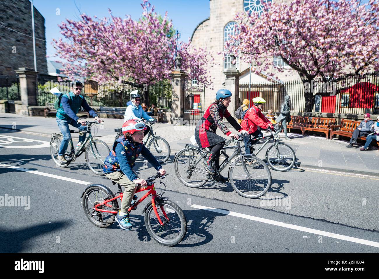 Edinburgh, Scotland. Sat 23 April 2022. Cyclists take part in the Pedal ...