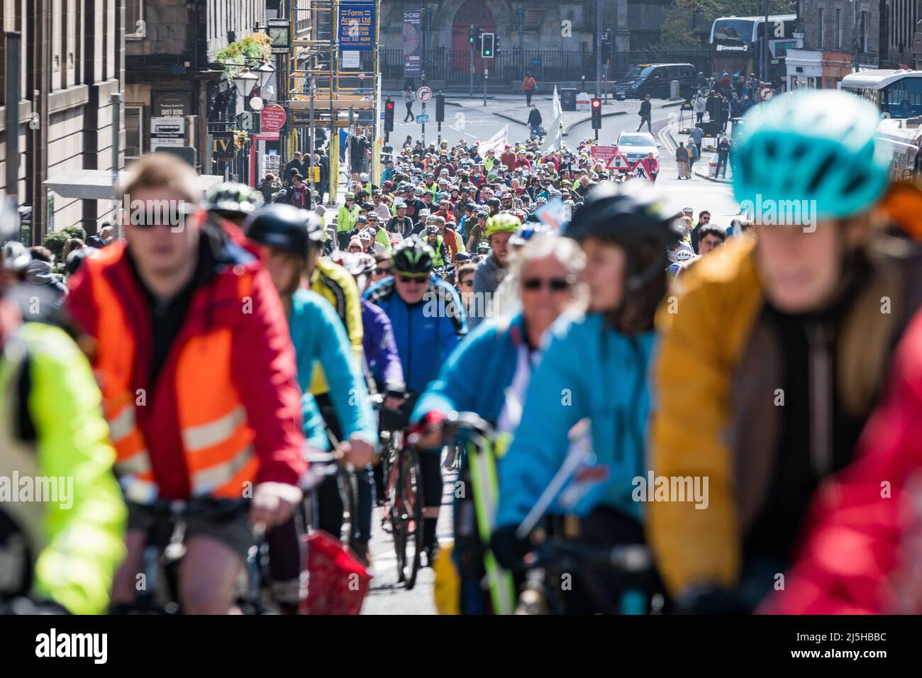 Edinburgh, Scotland. Sat 23 April 2022. Cyclists take part in the Pedal ...