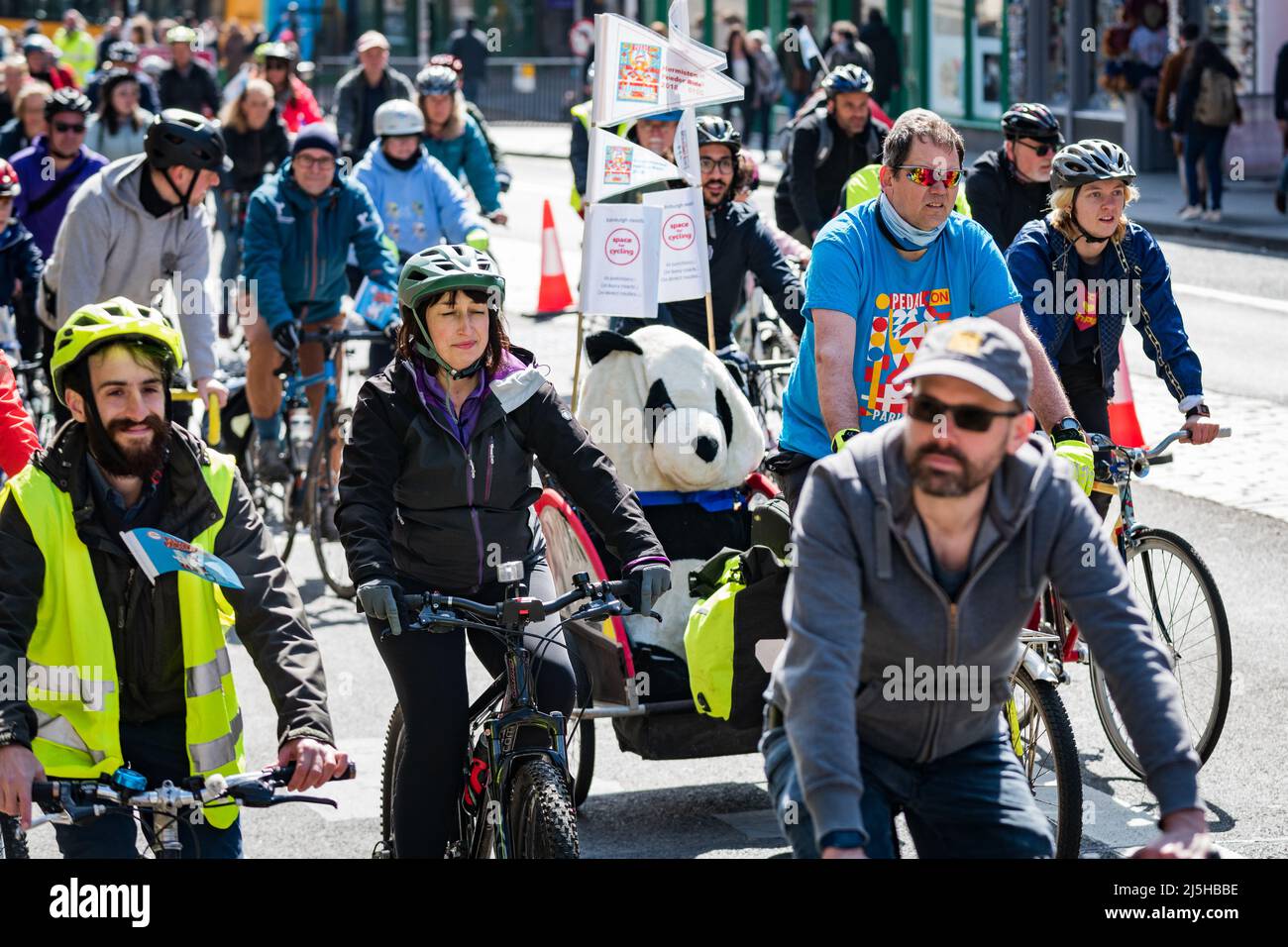 Edinburgh, Scotland. Sat 23 April 2022. Cyclists take part in the Pedal ...