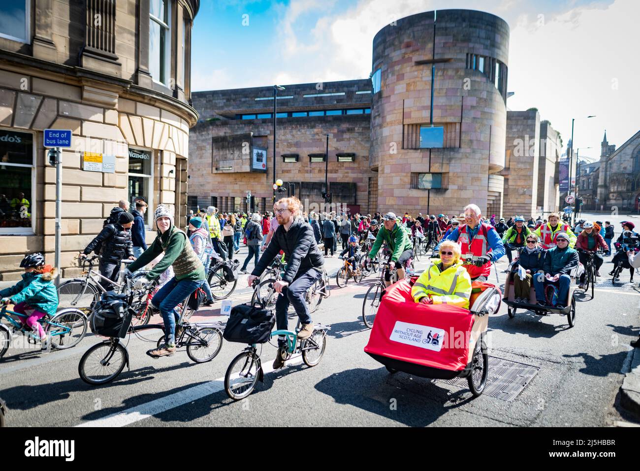 Edinburgh, Scotland. Sat 23 April 2022. Cyclists take part in the Pedal ...