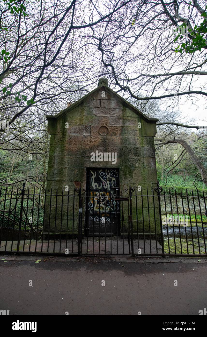 What looks to be a pumping house by Leith Water way Stock Photo - Alamy