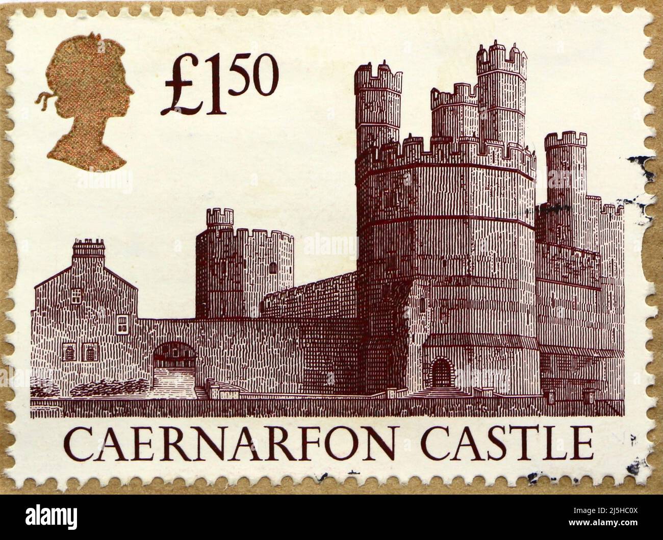 Photo of a British postage stamp with an illustration of Caernarfon ...
