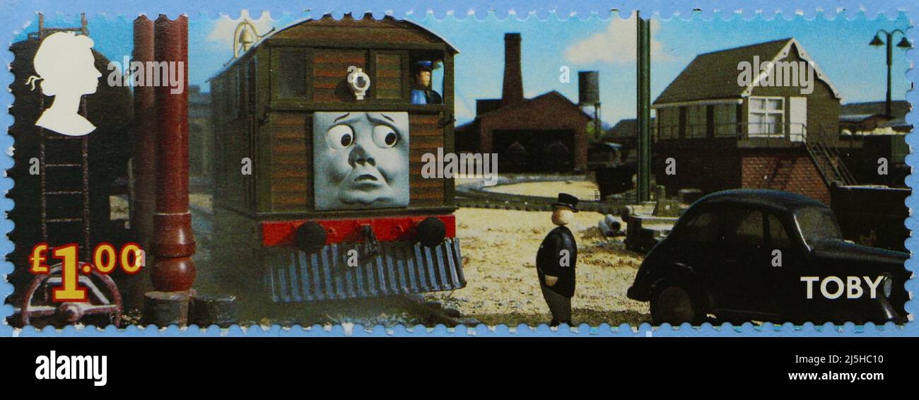 Photo of a British postage stamp from the Thomas the Tank Engine series ...
