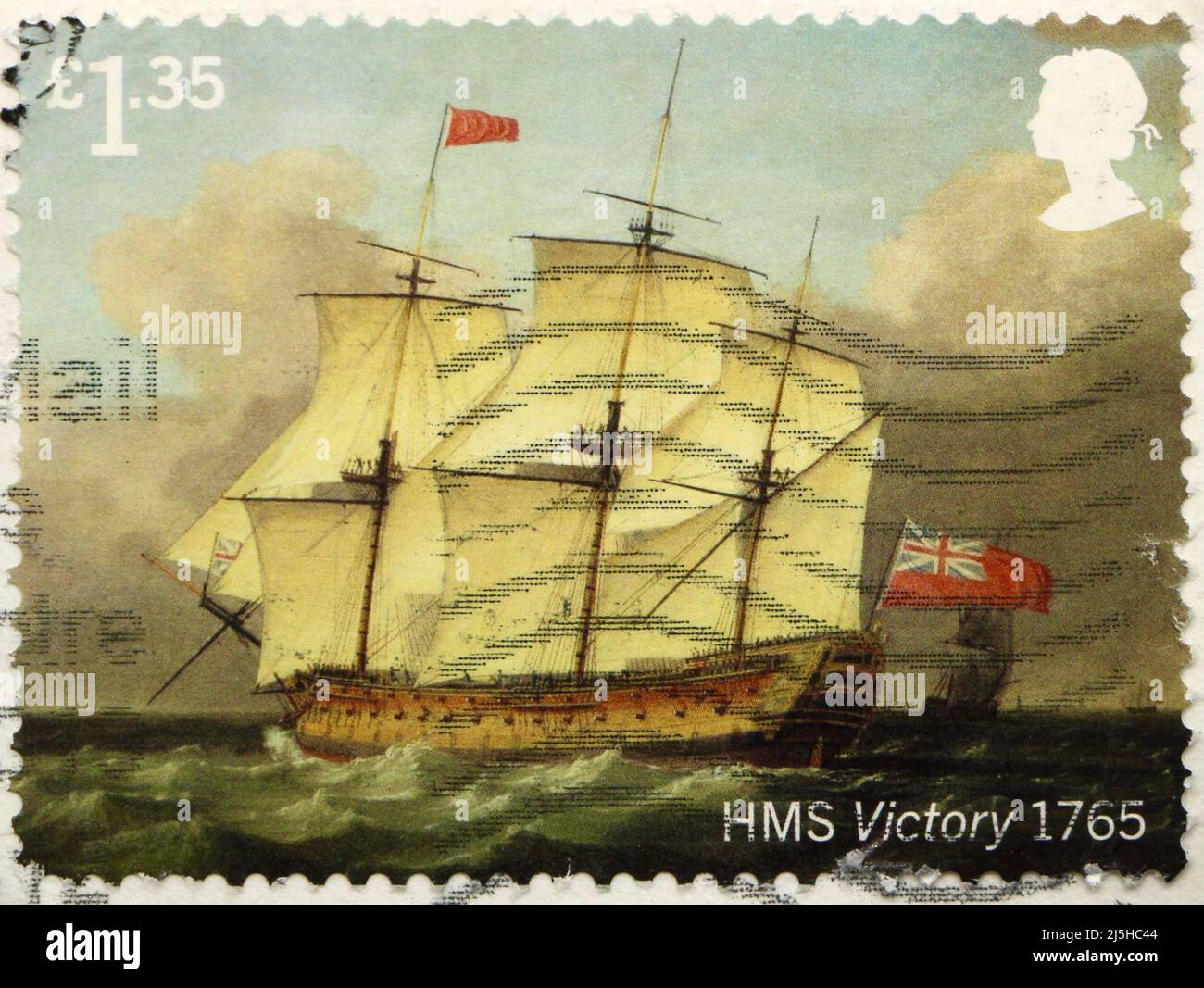 Photo of a British postage stamp with a painting of HMS Victory from ...