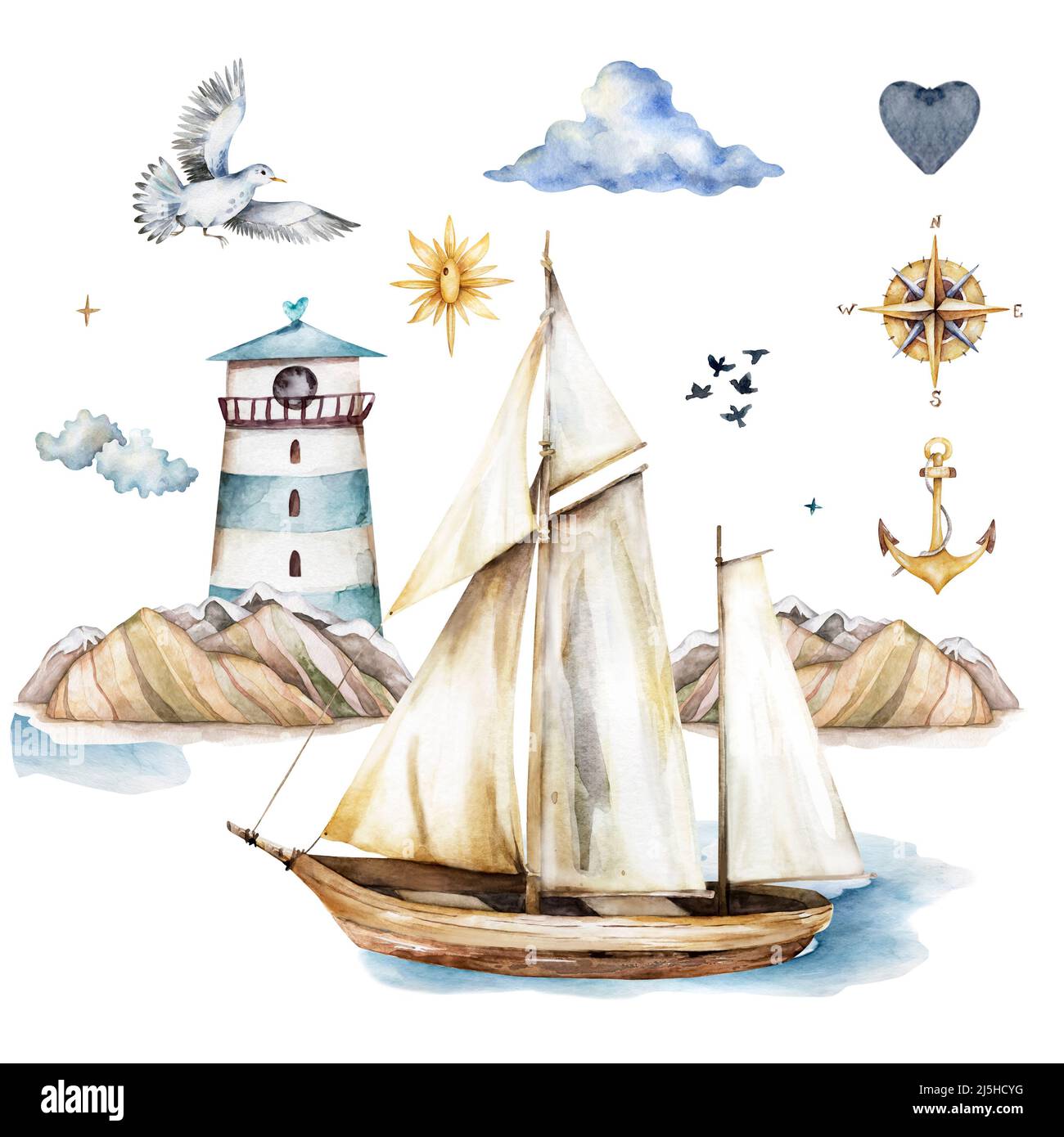 Ship watercolor.ship.children's dreams.dream.clouds,sea adventures ...