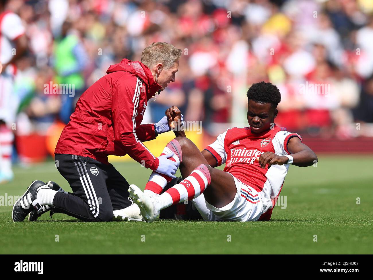London, England, 23rd April 2022. Bukayo Sako of Arsenal during the ...