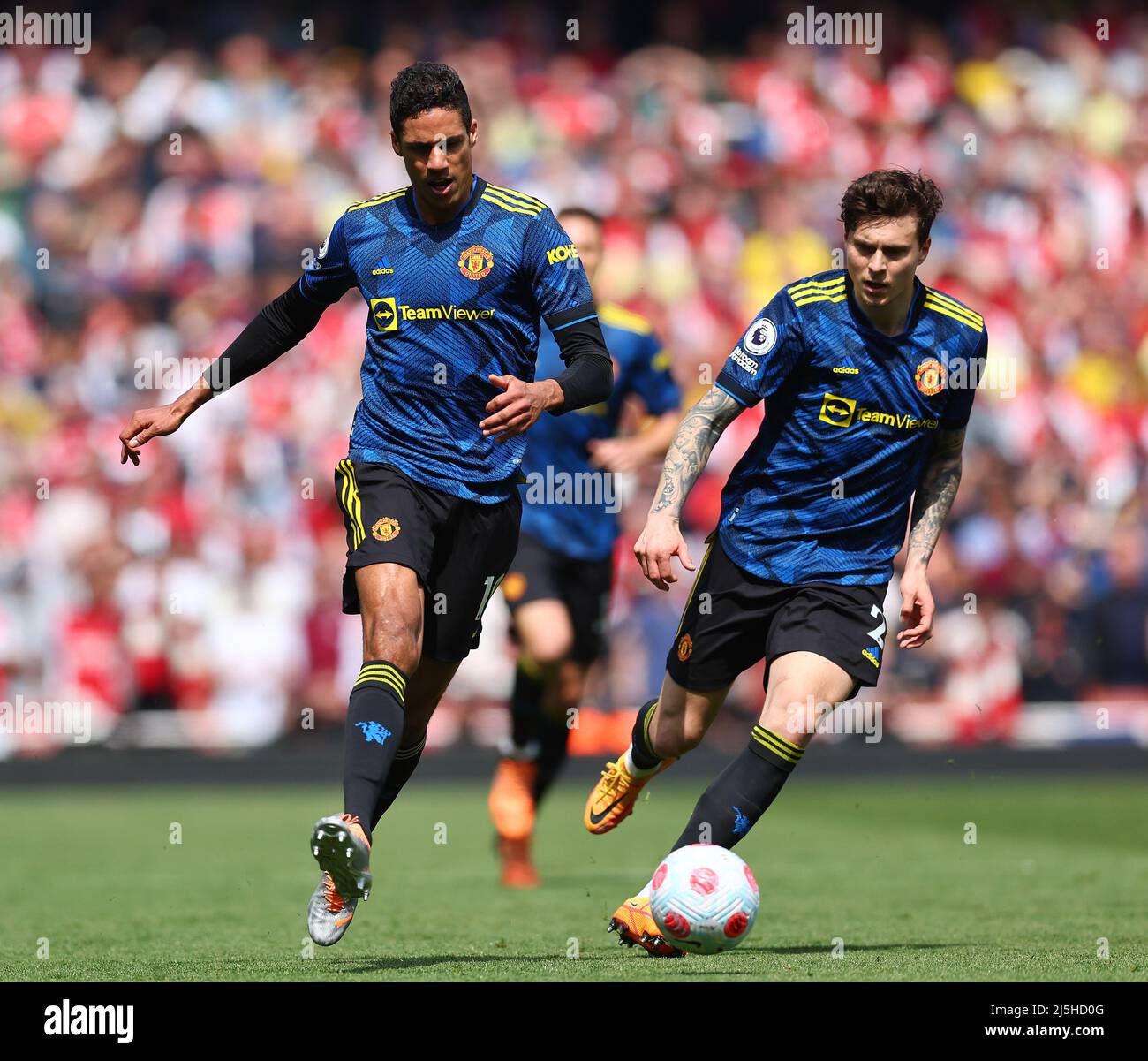 London, England, 23rd April 2022. Raphael Varane of Manchester United ...
