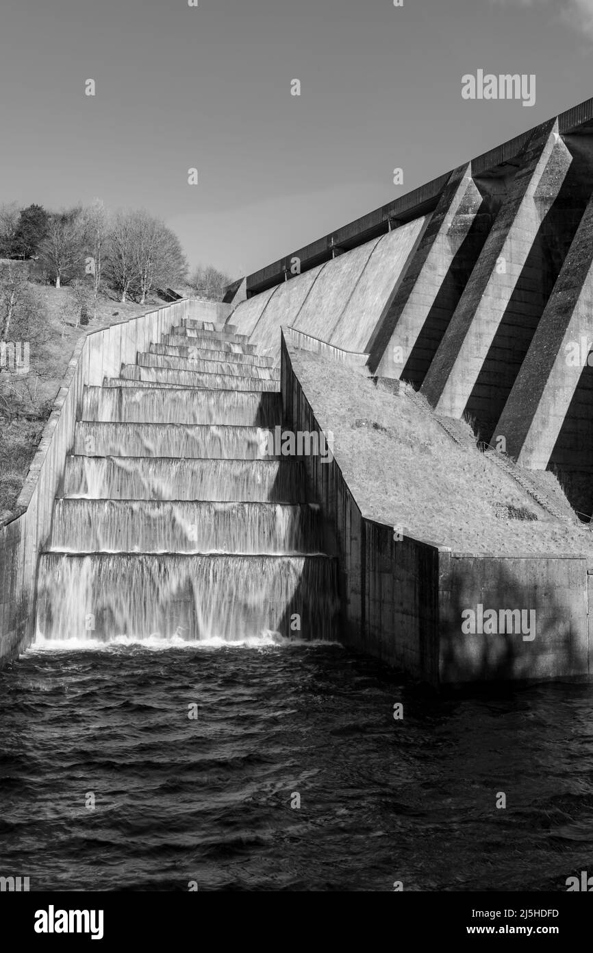 Long exposure of the waterfalls flowing over Wimbleball dam in Somerset ...