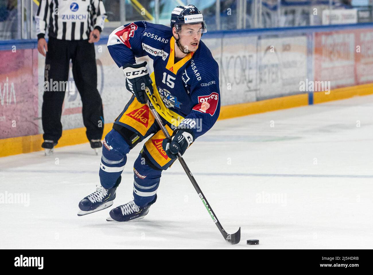 Gregory Hofmann #15 (EV Zug) during the National League Playoff Final ...