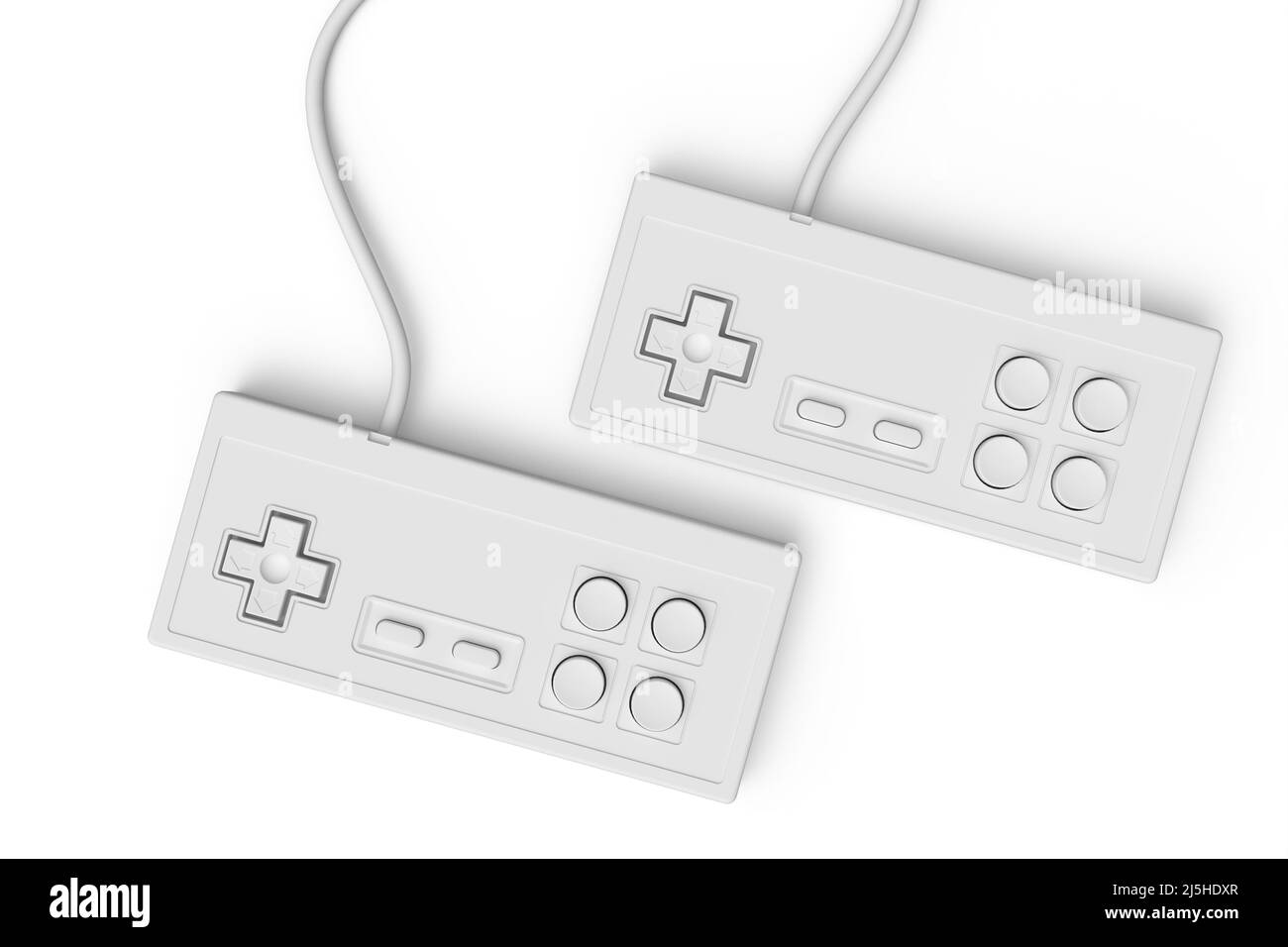 Retro computer gaming controllers joystick on monochrome white ...