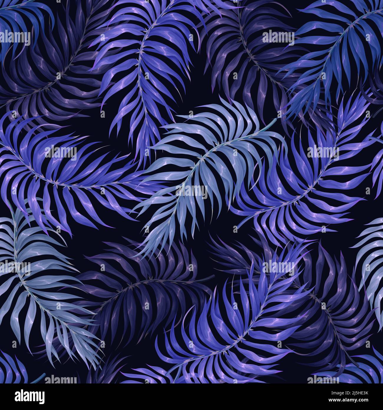 Seamless pattern with blue palm leaves on the blue background. Vector ...