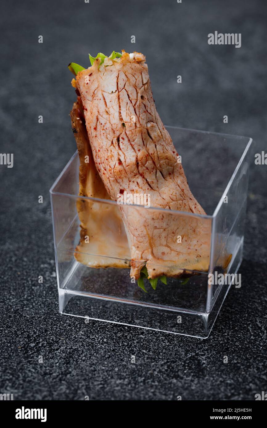 Bright snacks for a banquet table on a black background. Catering Stock ...