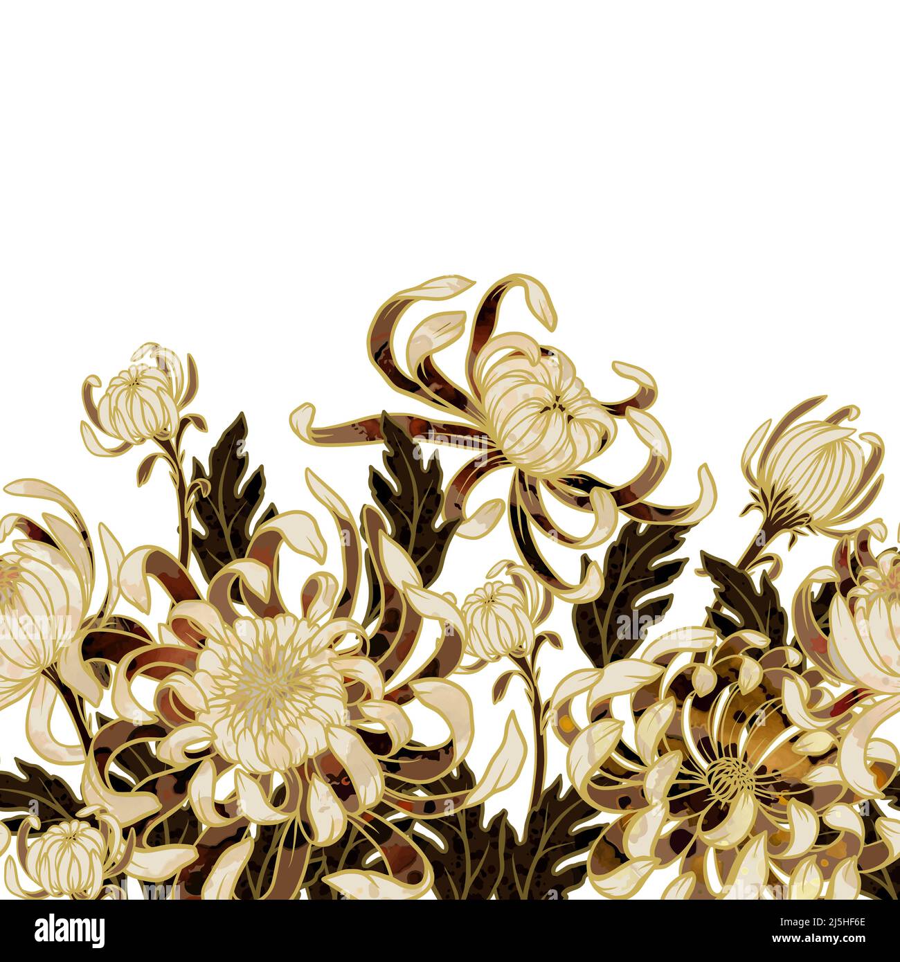 Seamless border with gold .chrysanthemums. Vector trendy print Stock ...