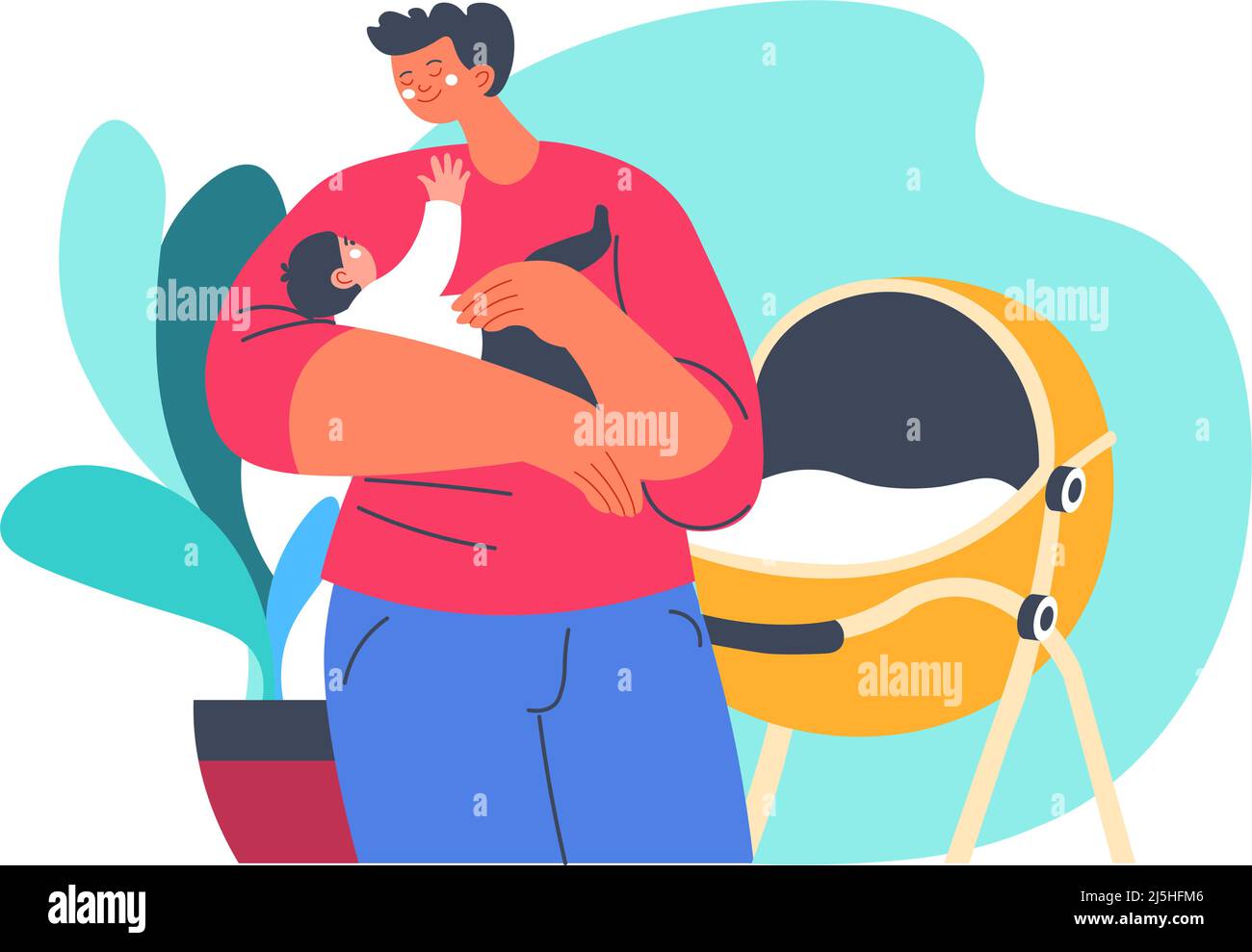 Dad caring for newborn kid by perambulator vector Stock Vector Image ...