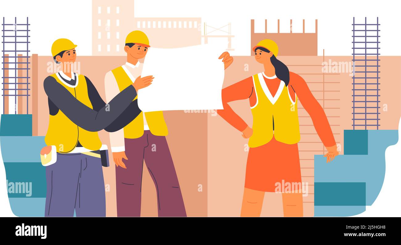 Engineers builders on construction site working Stock Vector Image ...