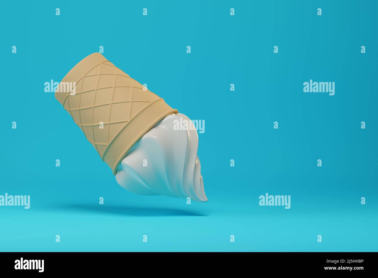 Vanilla ice cream cone falling to the ground with copy space. 3d ...