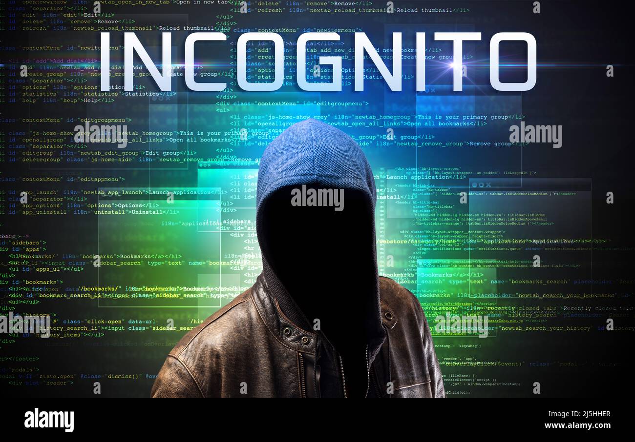 Faceless hacker on code background Stock Photo - Alamy