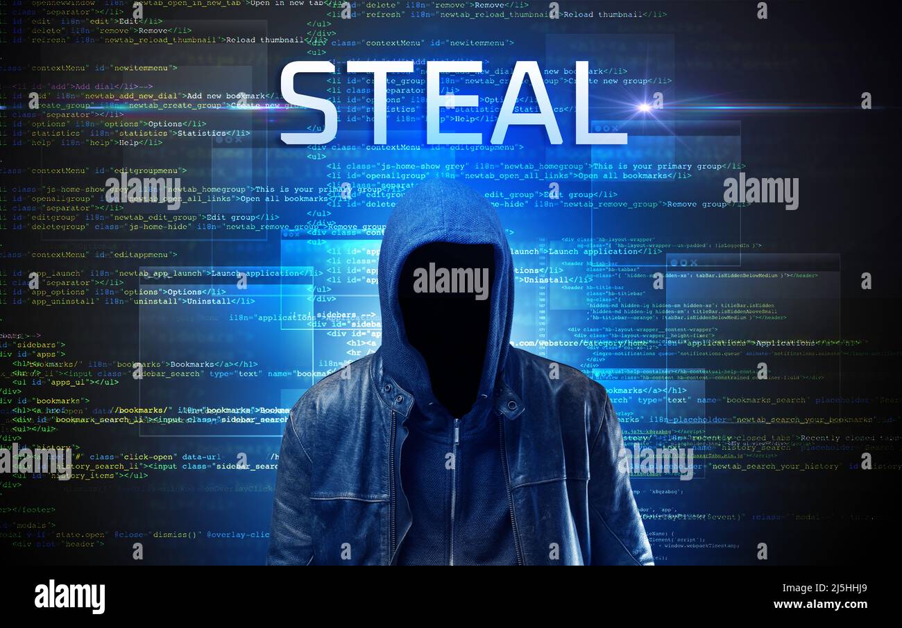 Faceless hacker on code background Stock Photo - Alamy