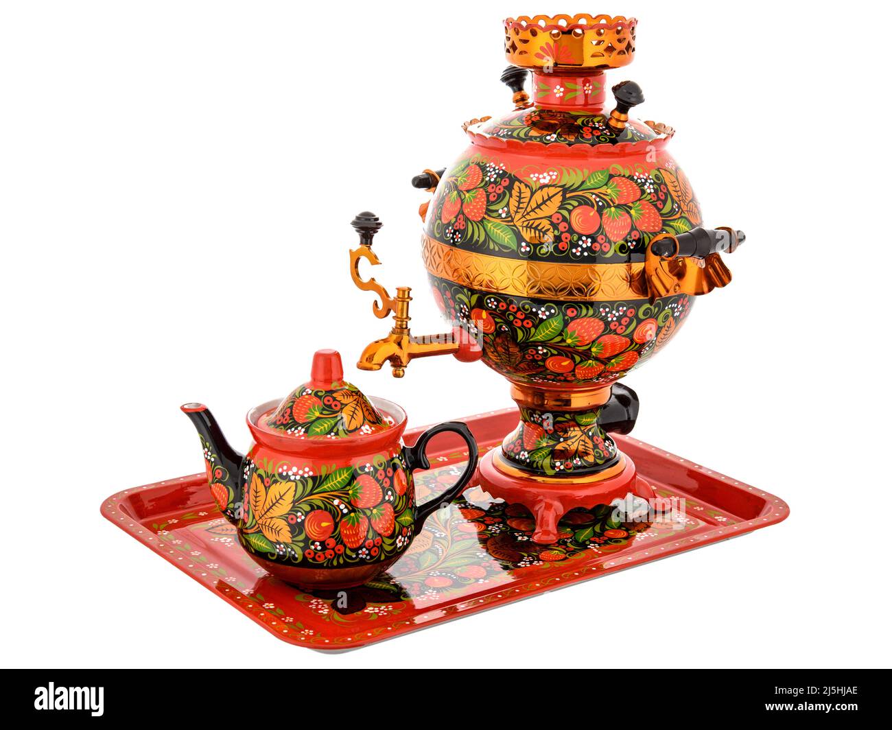 Tea Set of Old Traditional Russian folk utensils. Dishes with handmade ...