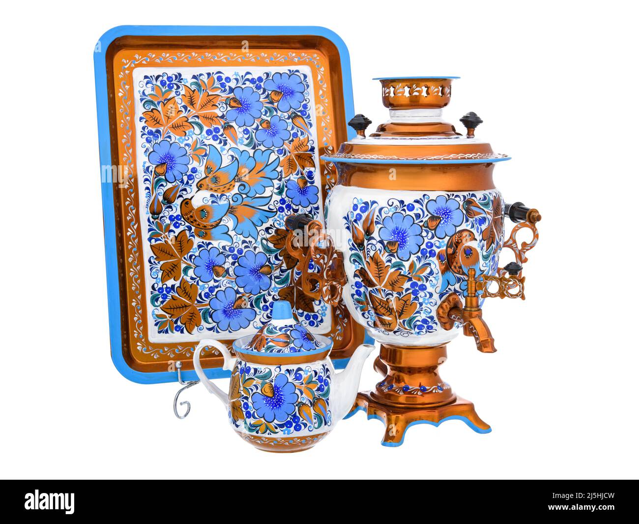 Tea Set of Old Traditional Russian folk utensils. Dishes with handmade ...