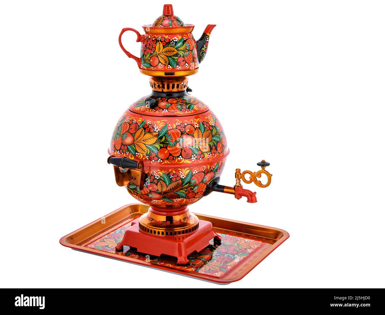 Tea Set of Old Traditional Russian folk utensils. Dishes with handmade ...