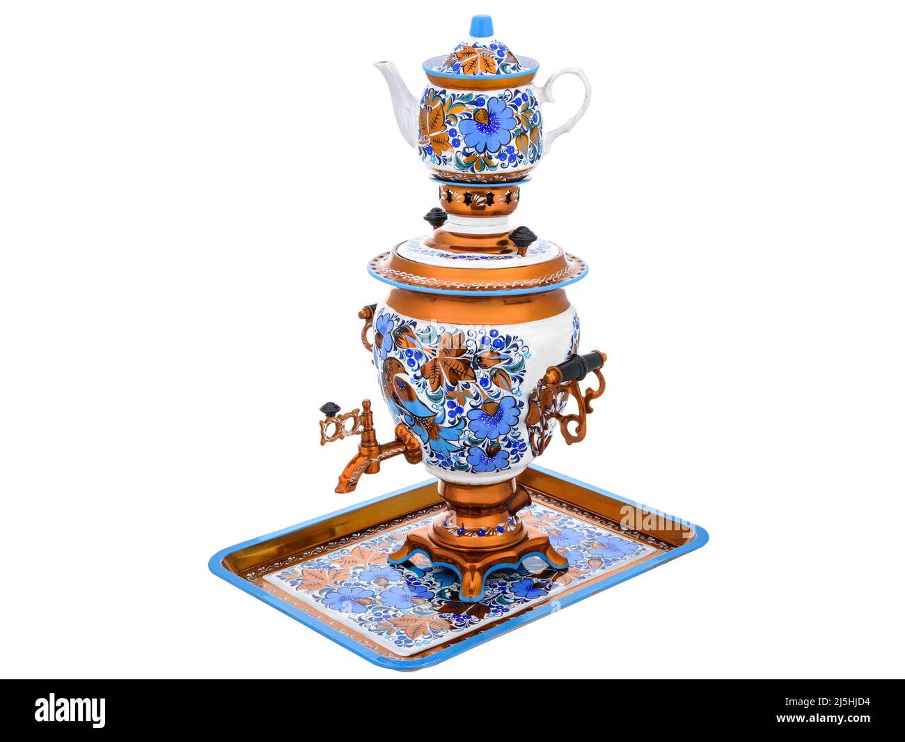 Tea Set of Old Traditional Russian folk utensils. Dishes with handmade ...