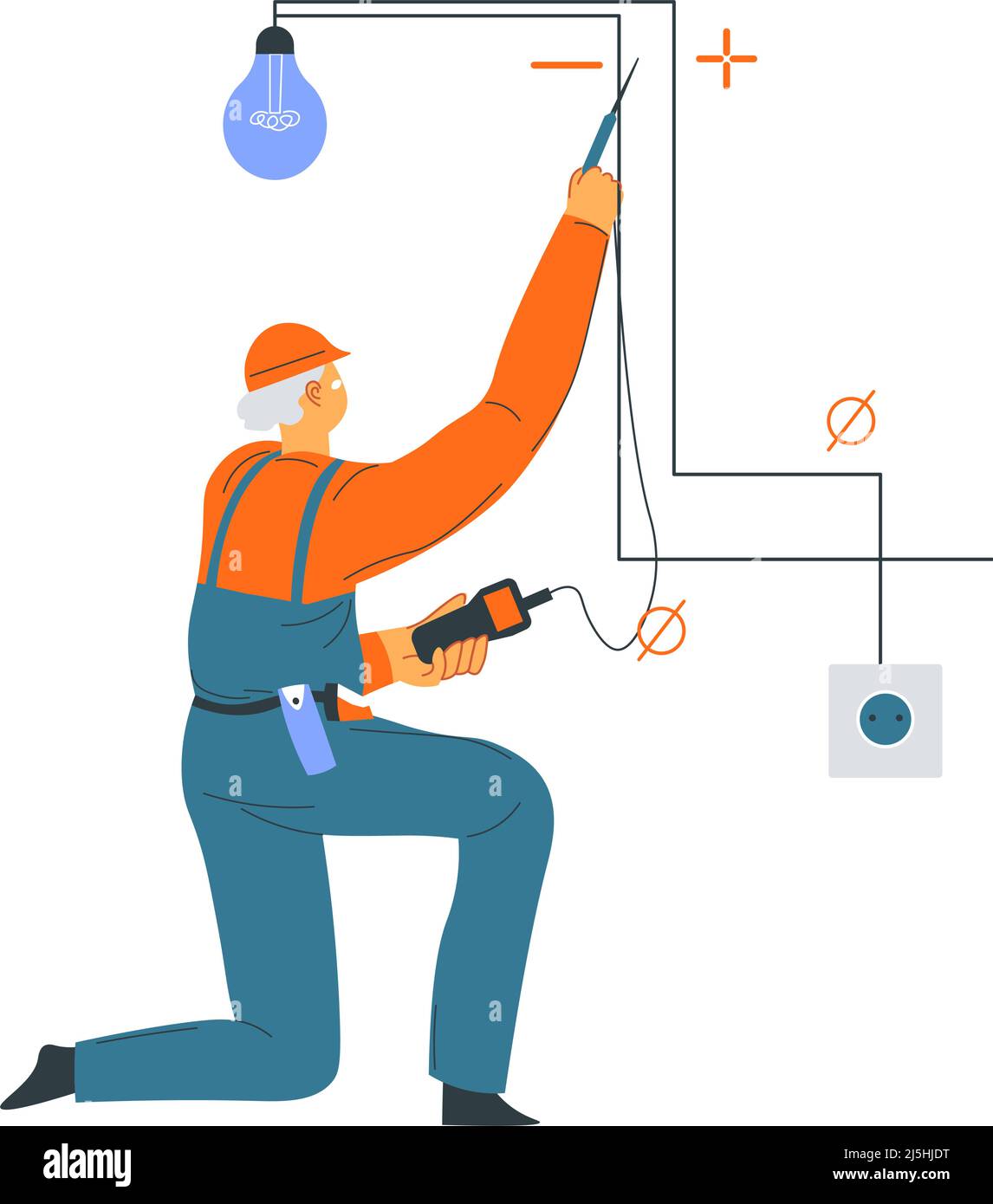 Electrician man fixing broken light bulb vector Stock Vector Image ...
