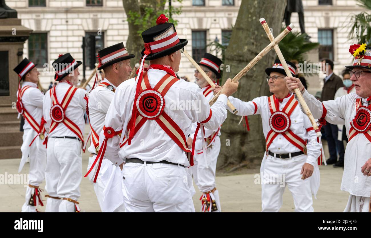 London, UK. 23rd Apr, 2022. Ewell St. Mary's Morris Men dancing in ...