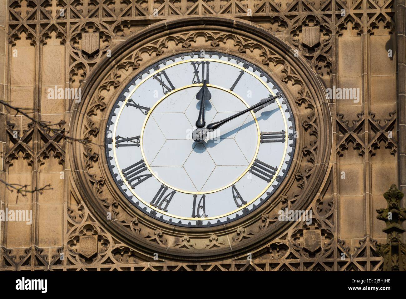 Clock on cathedral tower. Manchester, England Stock Photo - Alamy