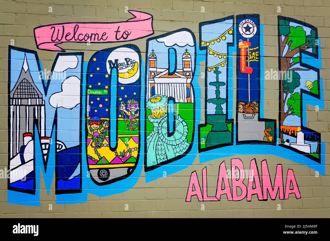 A mural welcomes visitors to Mobile, April 15, 2022, in Mobile, Alabama ...