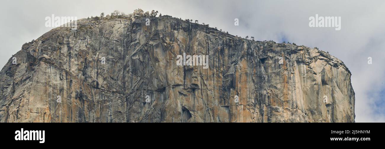 Top edge of El Capitan, vertical bare face granite rock, in Yosemite ...