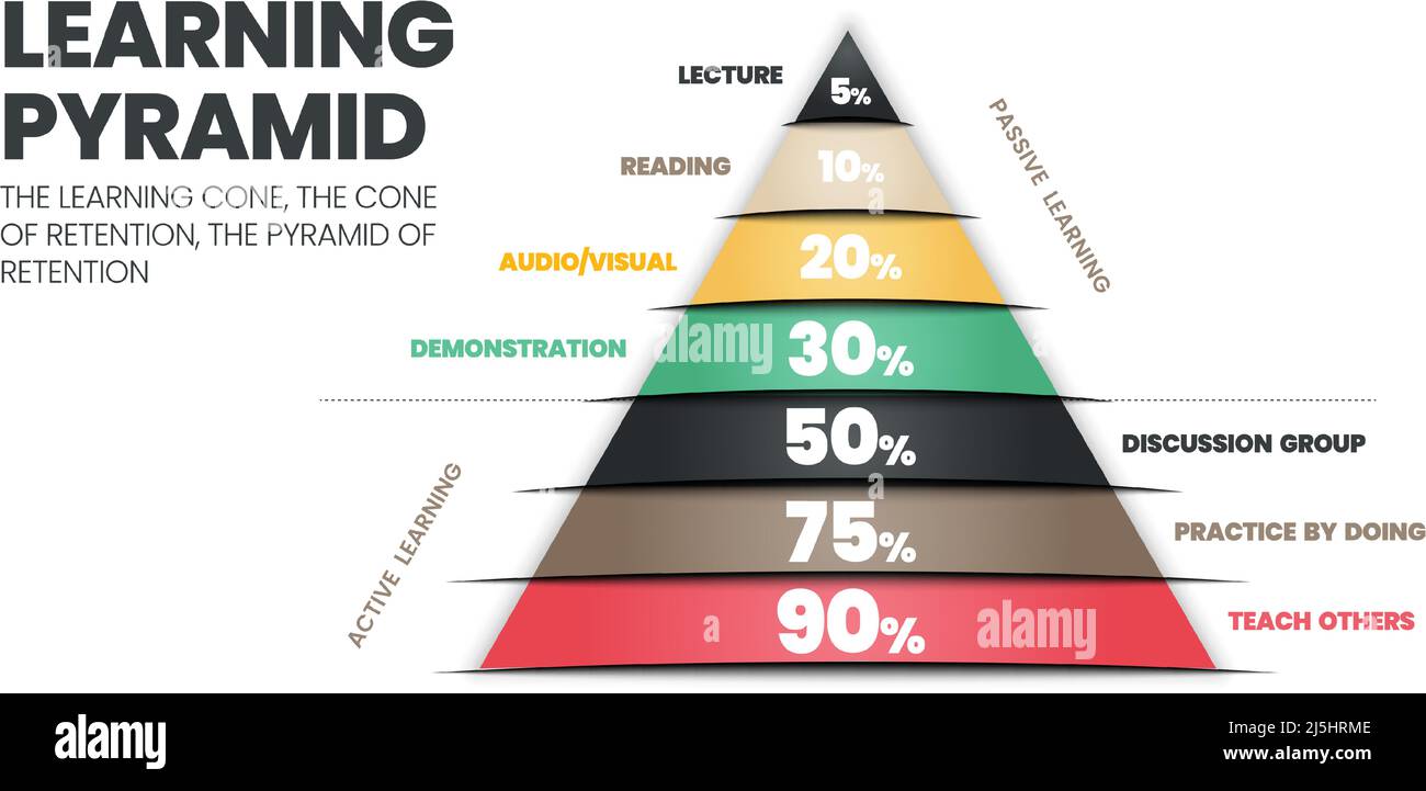 The learning pyramid infographic vector refers to the cone or rectangle ...