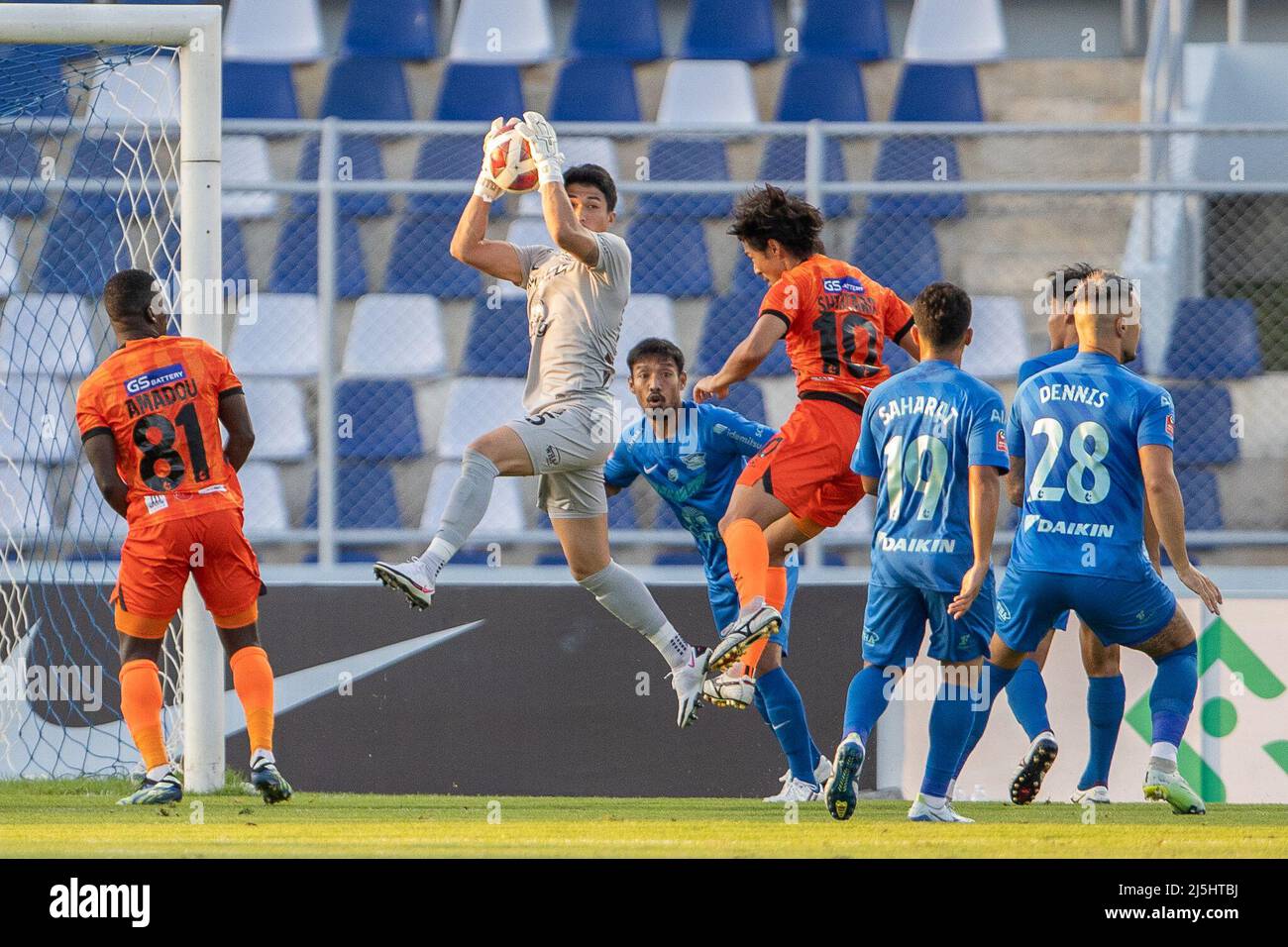 CHONBURI, THAILAND - April 23: Chanin Sae-ear of Chonburi FC catches ...