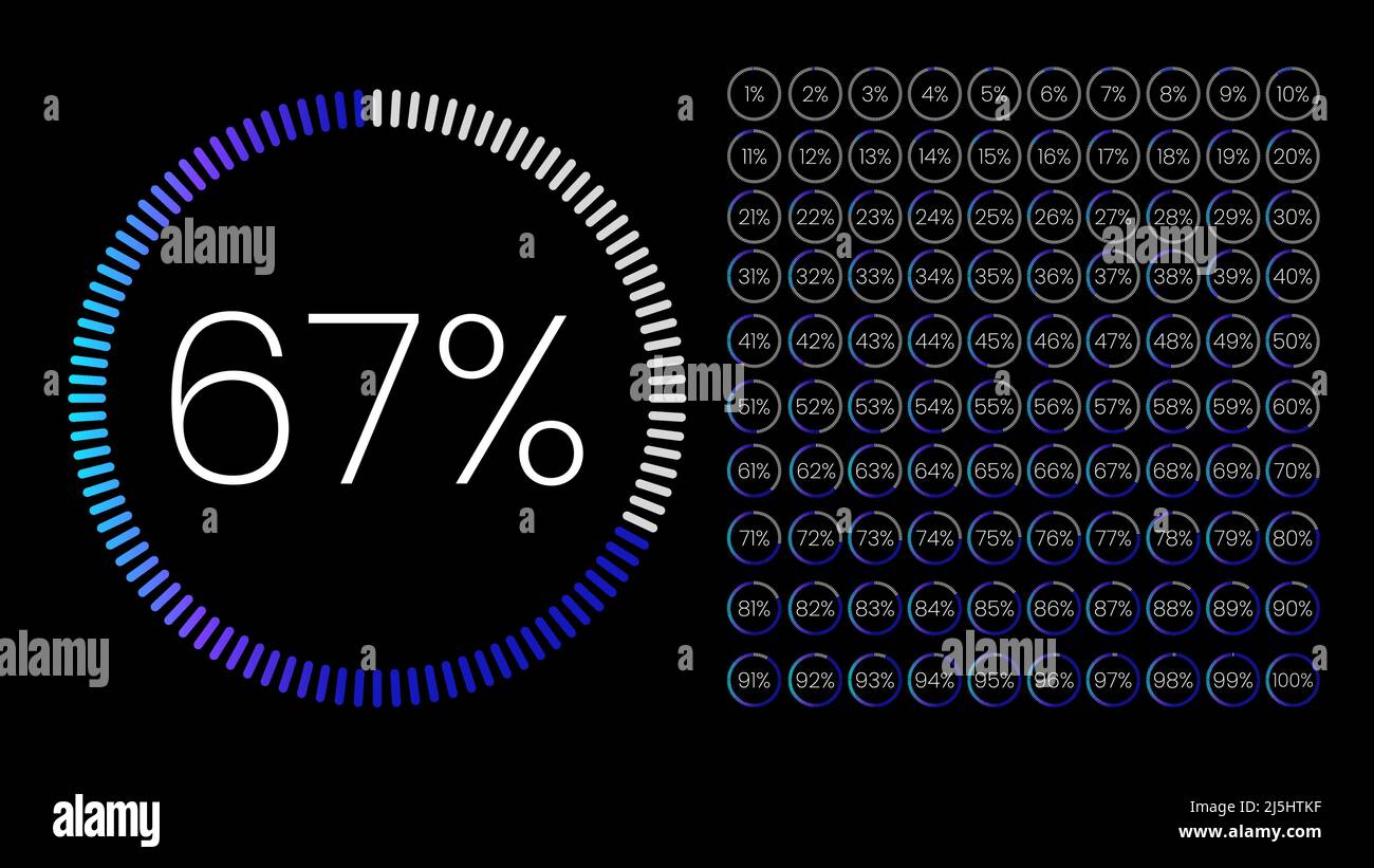 Set of gradient circle percentage meters from 0 to 100 for infographic ...