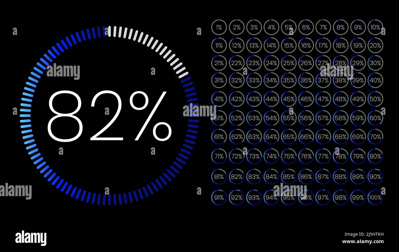 Set of gradient circle percentage meters from 0 to 100 for infographic ...