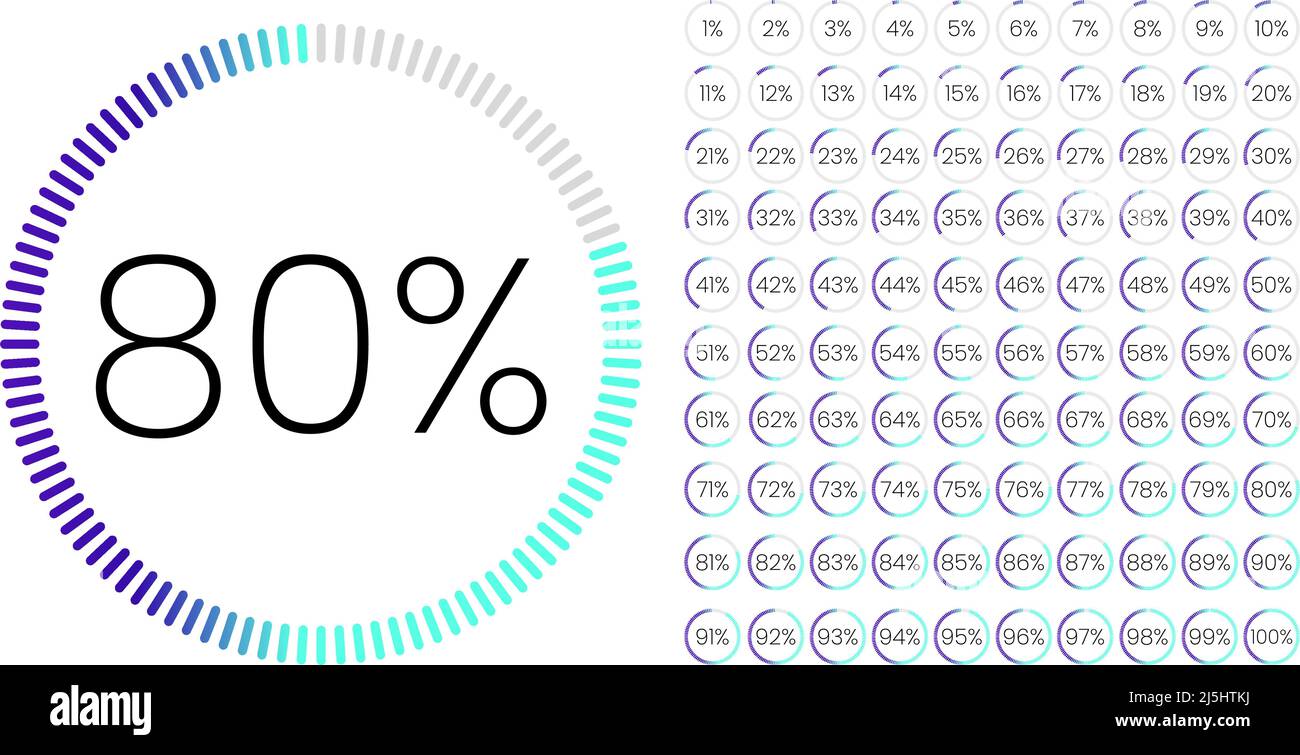 Set of gradient circle percentage meters from 0 to 100 for infographic ...