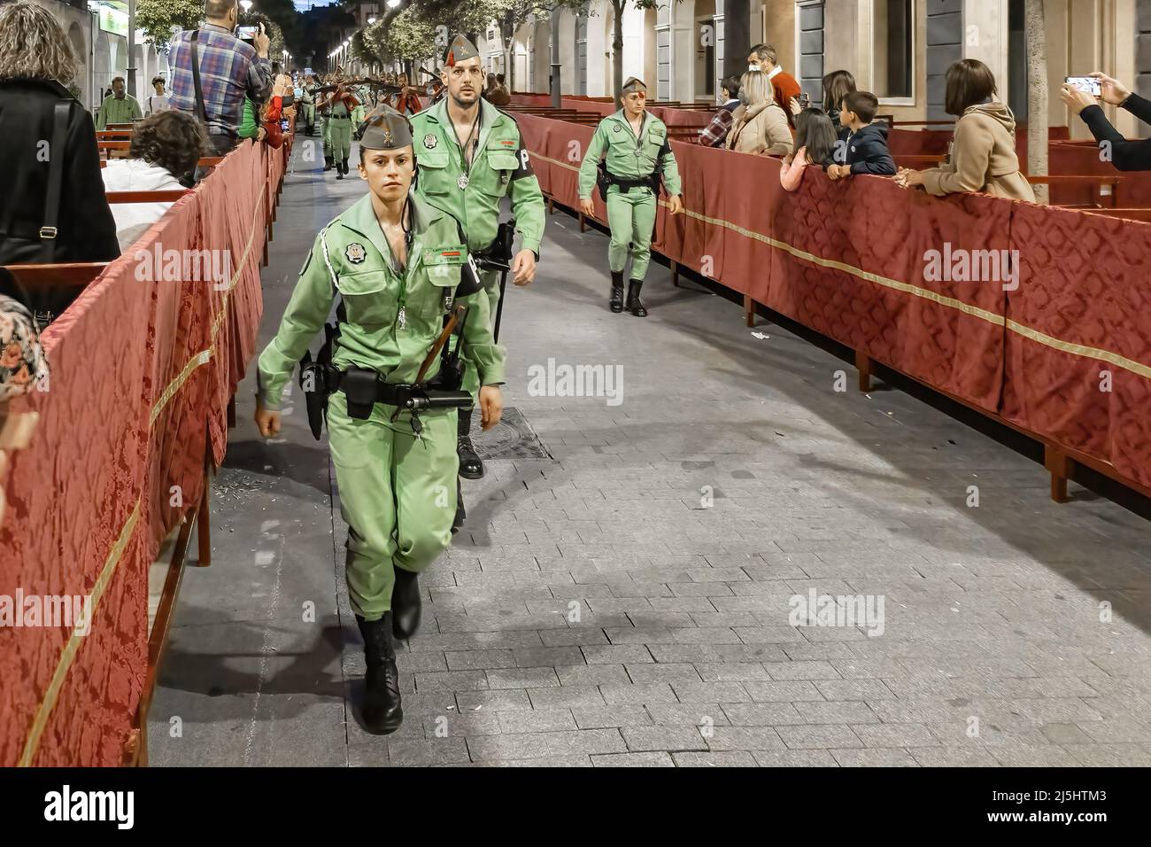 Huelva, Spain - April 9, 2022: Woman Soldier in parade during Spanish ...