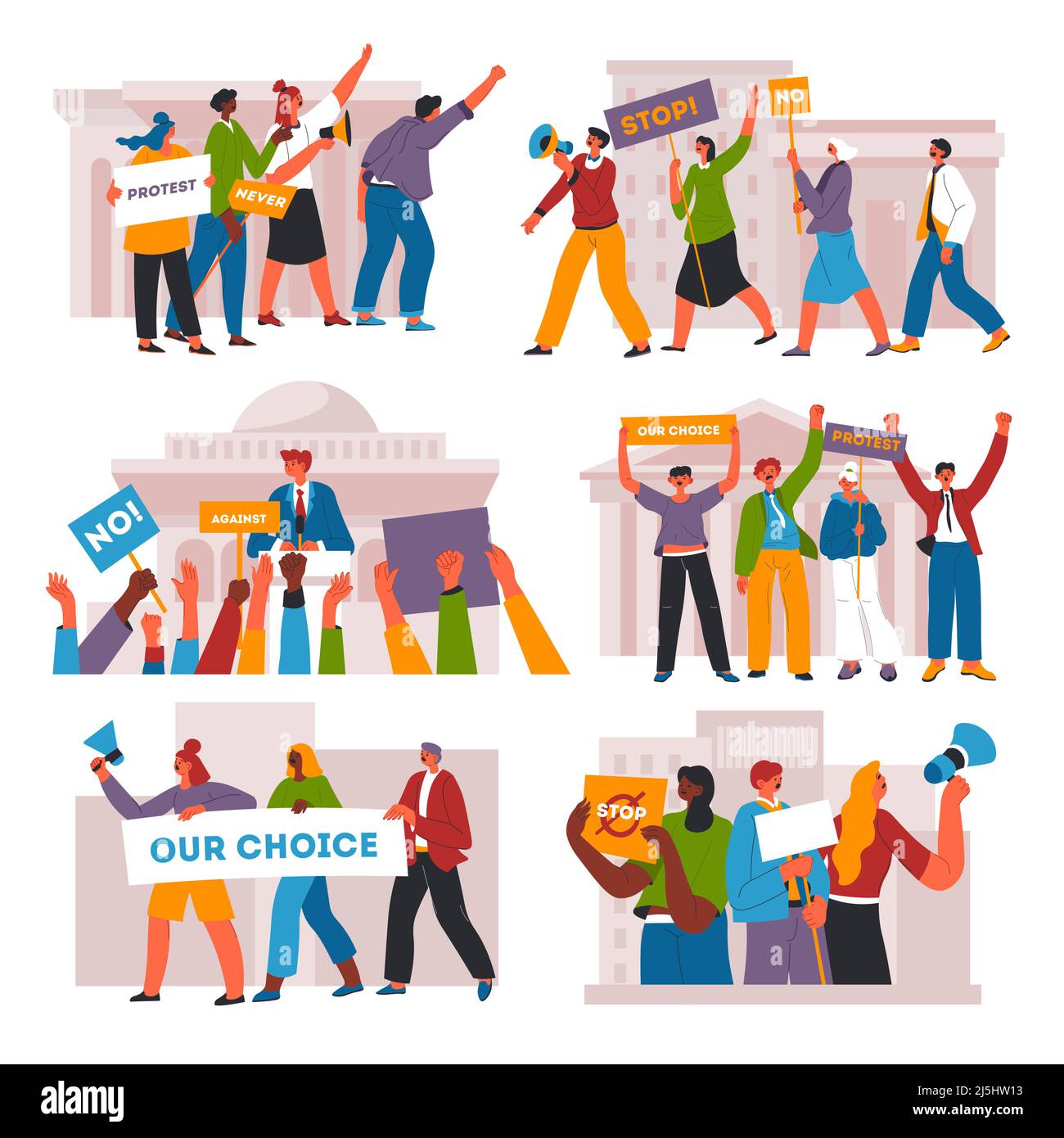 Rally of people, protesting men and women vector Stock Vector Image ...