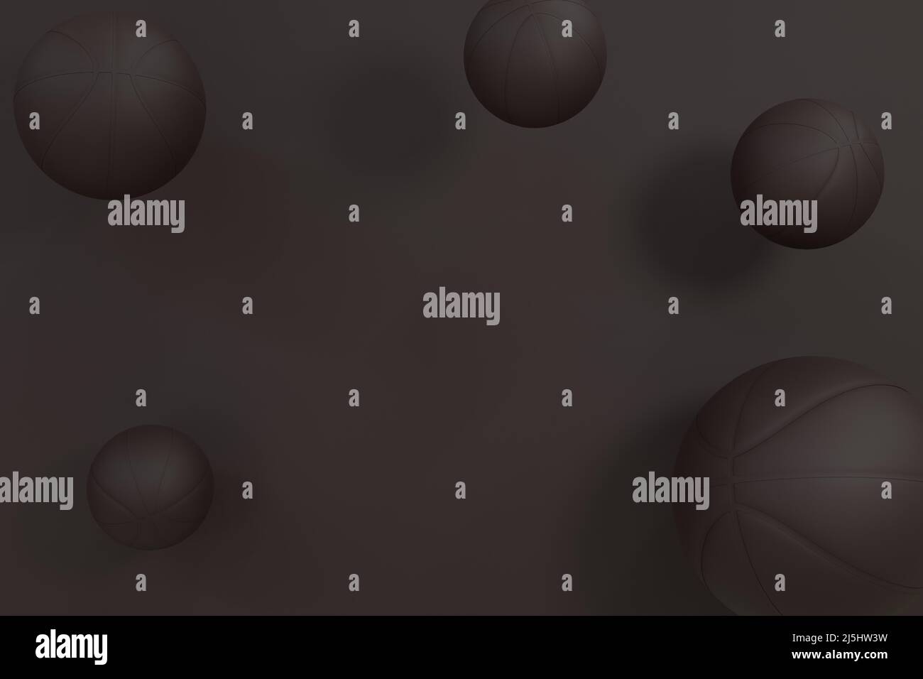 Dark brown color basketball balls levitate in the midair background ...