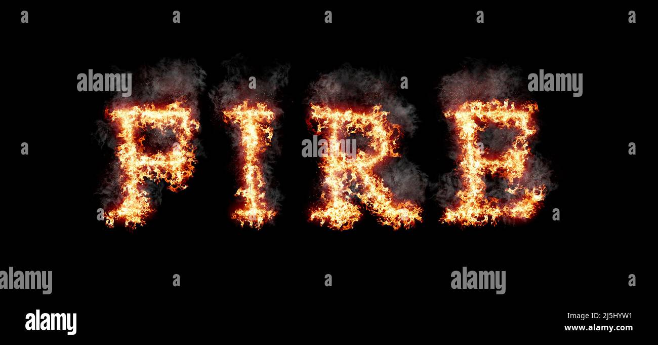 Word fire burning with fire and smoke, digital art isolated on black ...