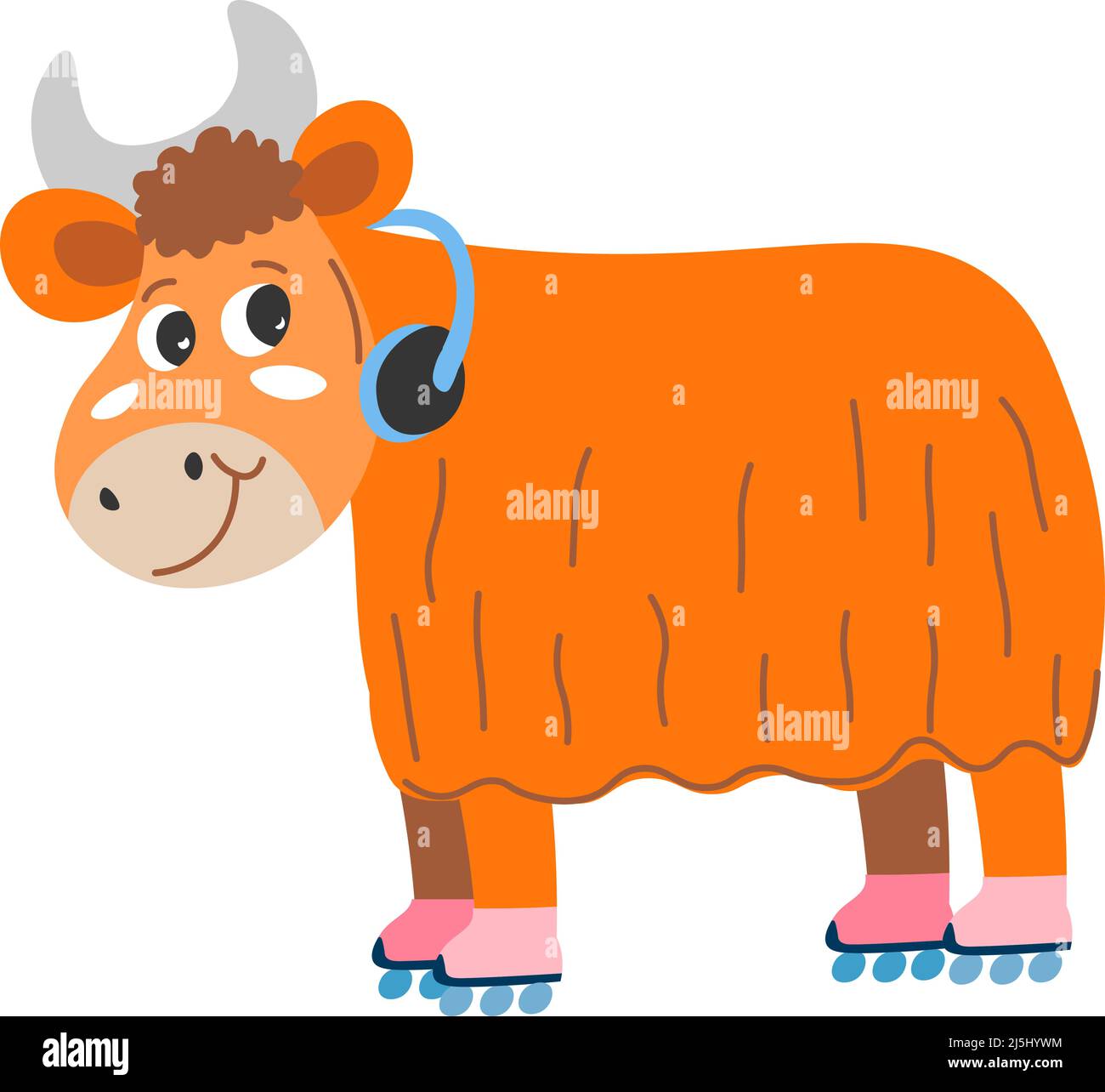 Ox or bull funny character with headphones vector Stock Vector Image ...